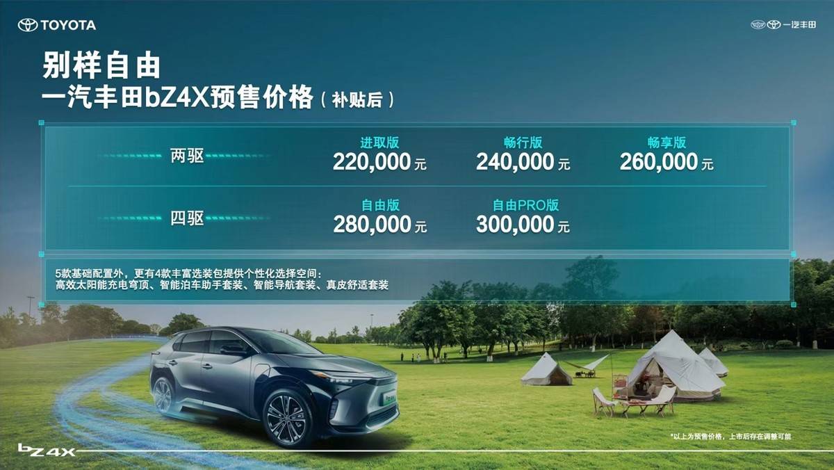 别样电动，一汽丰田bZ首款纯电bZ4X 22万起预售_搜狐汽车_搜狐网