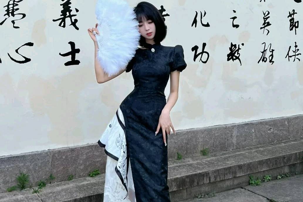 夏季时尚穿搭 夏季新国风旗袍穿搭,黑白简约素雅风,修腰露腿显身材大长腿