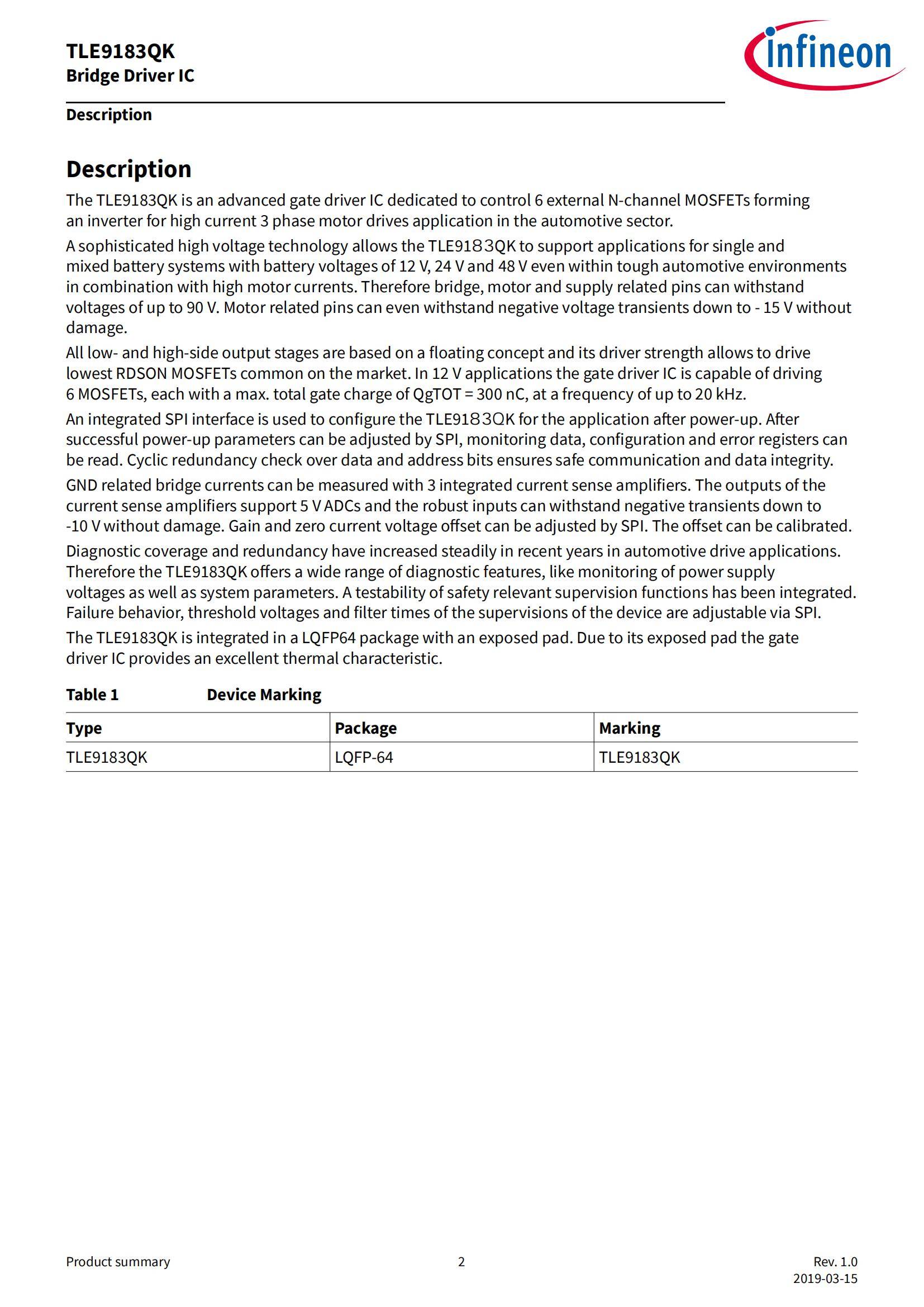 供应INFINEON/英飞凌公司生产的先进栅极驱动ic（TLE9183QK)_电流_电压_电机