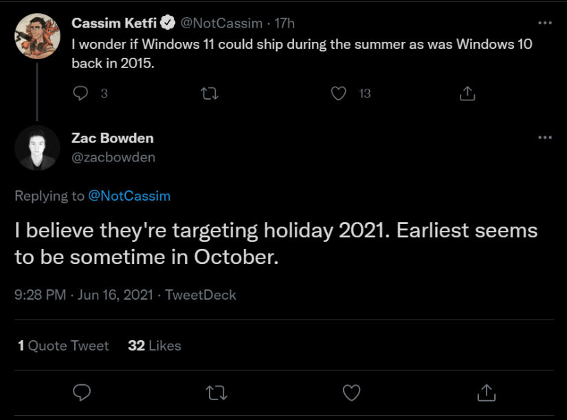 心急吃不了热豆腐，微软 Win11 正式版发布时间曝光_Zac