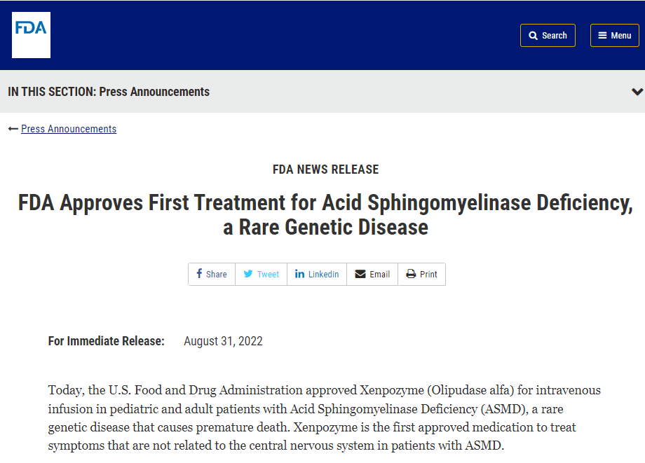Xenpozyme（olipudase alfa）获批治疗酸性鞘磷脂酶缺乏症（ASMD）_患者_药物_是一种