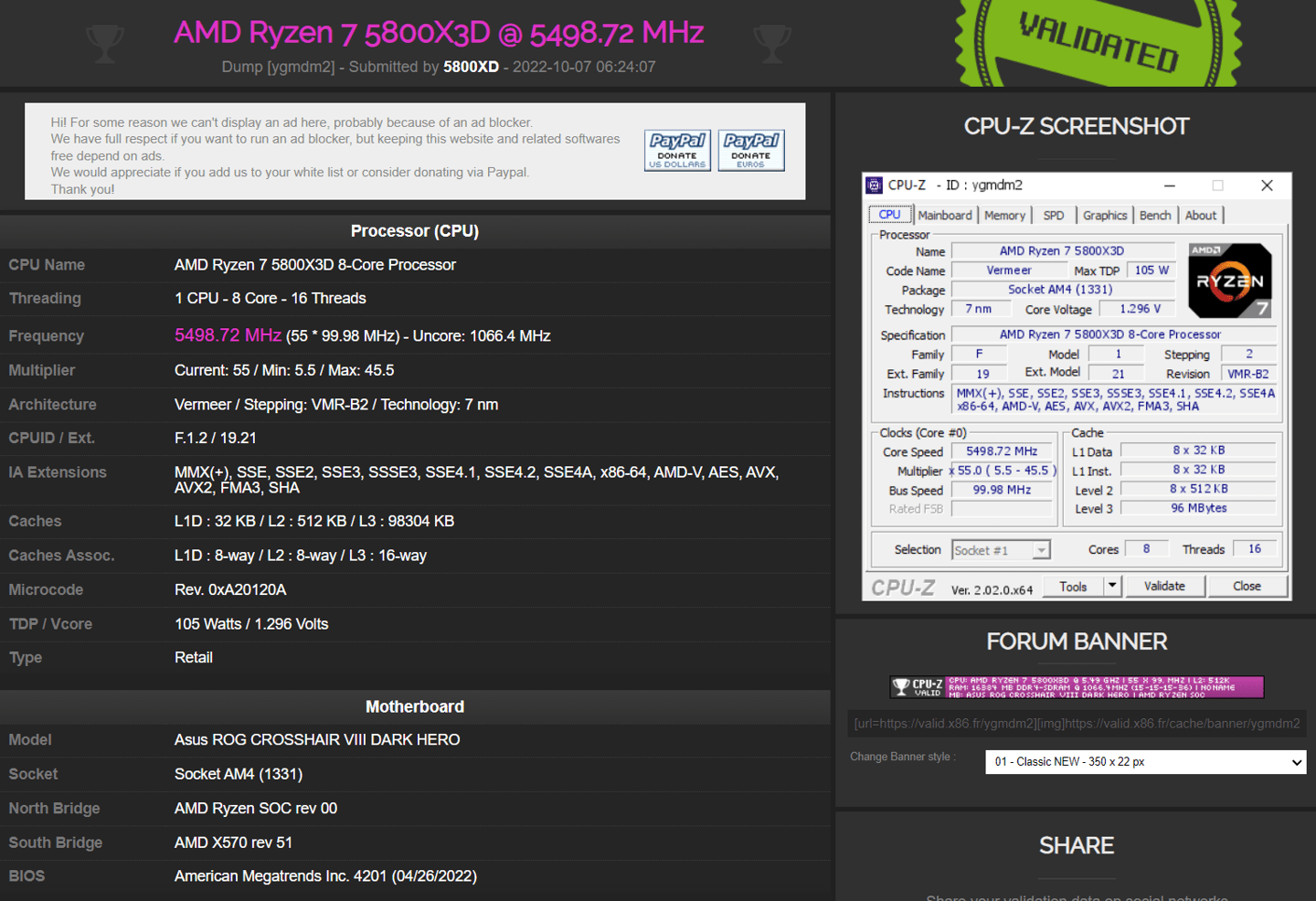  55 AMD R7 5800X3D CPU 5 5GHz Ryzen 
