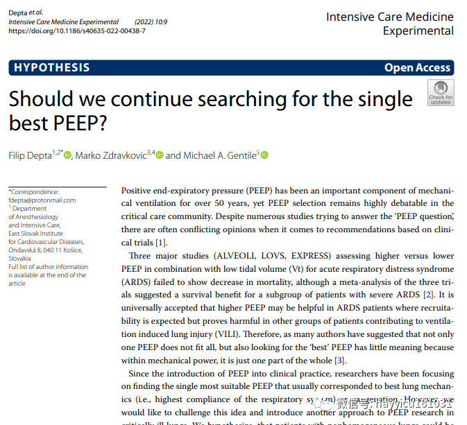 我们应该继续寻找最佳PEEP吗?_水平_研究_患者