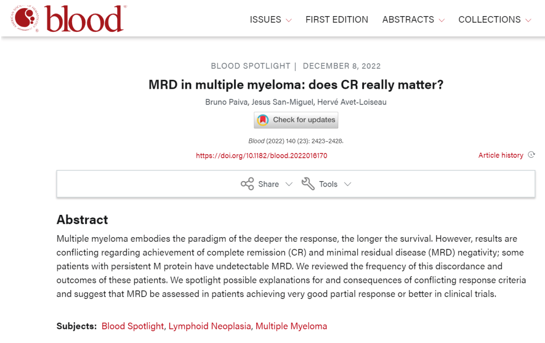 多发性骨髓瘤MRD时代，CR是否依然重要?_患者_评估_检测