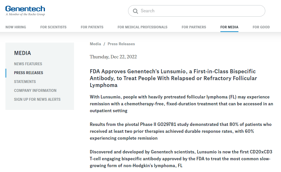 双抗爆发之年！罗氏 CD3/CD20 双抗今日获 FDA 批准上市_Insight_数据库_细胞
