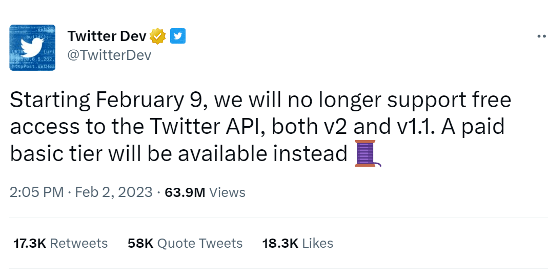 Twitter 将向开发者收取 API 访问费用，网友吐槽：这是在“作死”_平台_机器人_数据