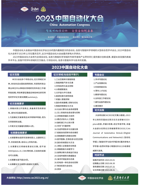 【CAC2022】2022中国自动化大会中文论文被中国知网收录、英文论文进入EI检索_控制_智能_系统