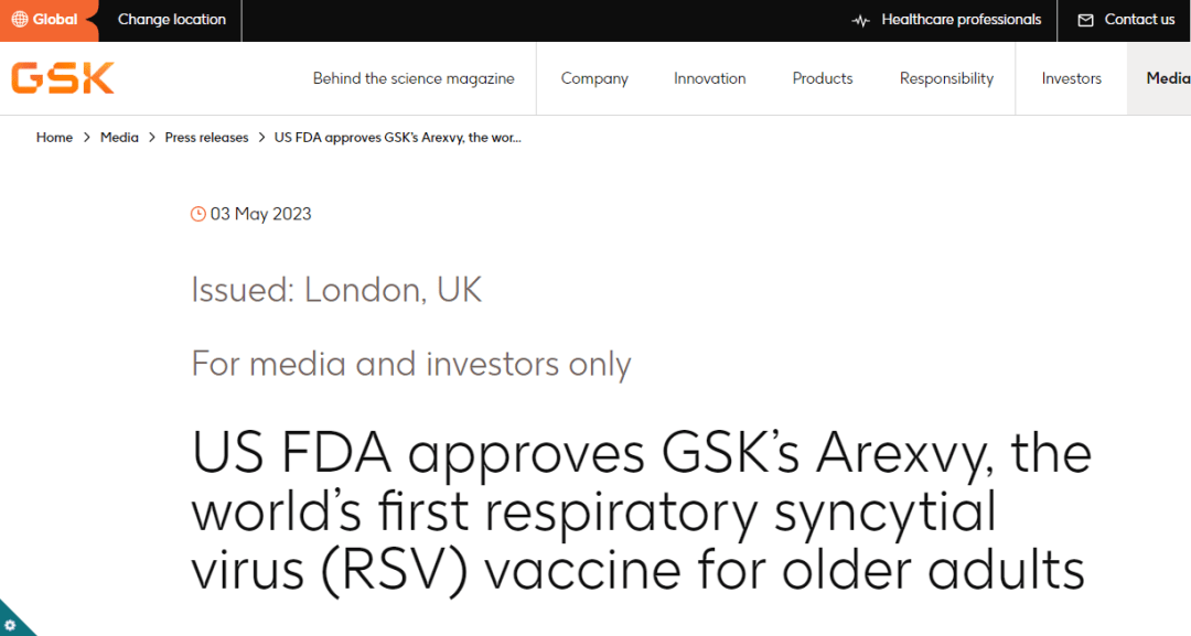 【PRO观点】GSK全球首款RSV疫苗Arexvy获批上市_报告_老年人_中国