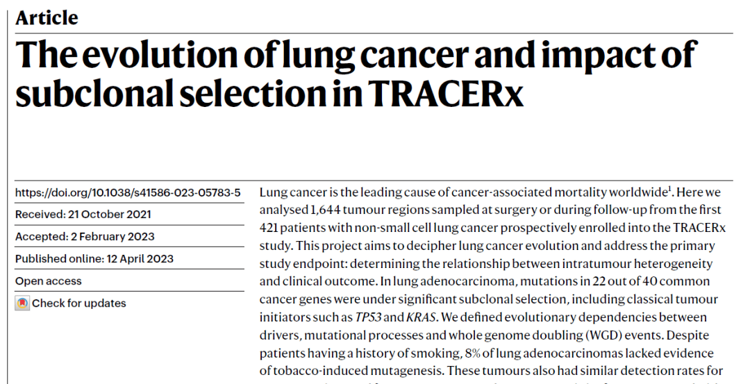 TRACERx研究：利用遗传信息预测肺癌的下一步行动_克隆_ctDNA_患者