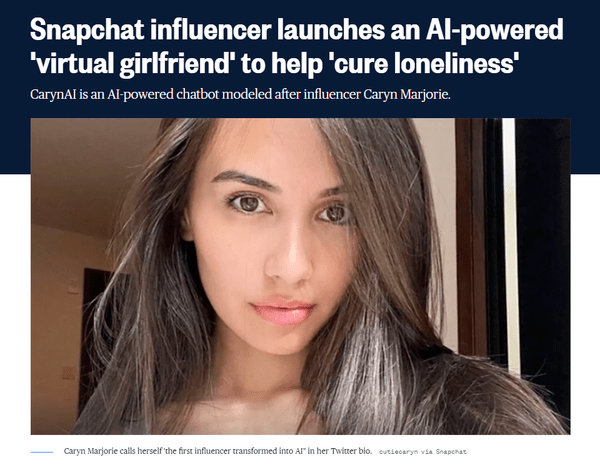 周赚$7万！美国网红“化身”AI女友，交往千名男友_Caryn_机器人_华人