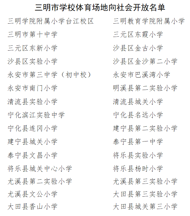 便民！大田这3所学校的体育场地向社会开放_三明市_锻炼_工作