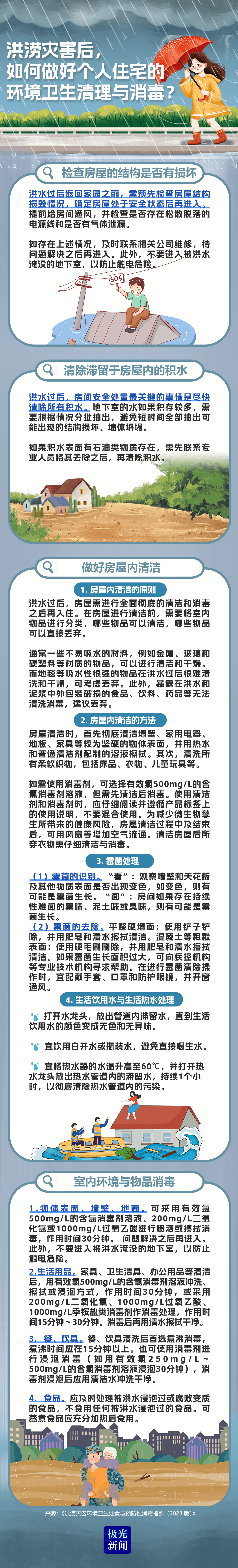 洪涝灾害后，如何做好个人住宅的环境卫生清理与消毒？新闻极光河流