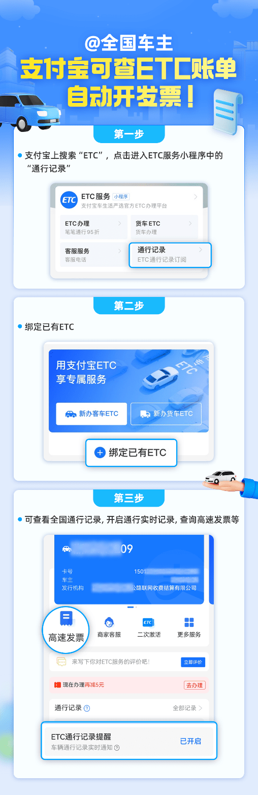 支付宝上线ETC账单查询功能，支持自动开发票_服务_车主_行程