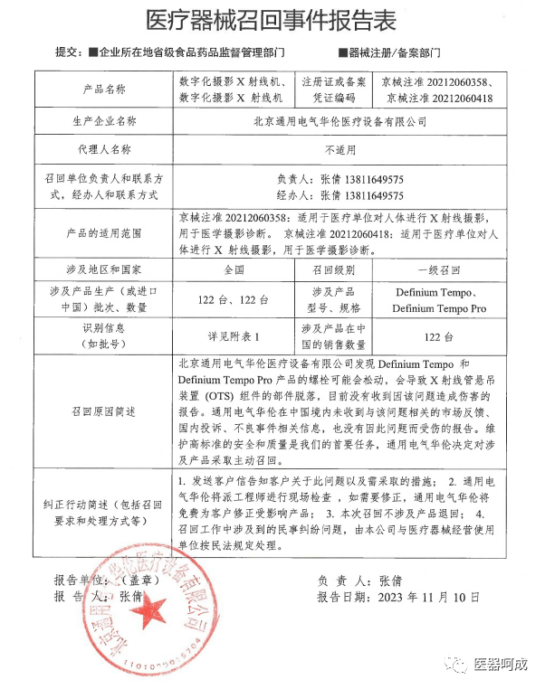 涉及122台！GE医疗数字化摄影X射线机一级召回_生产_文章_报告