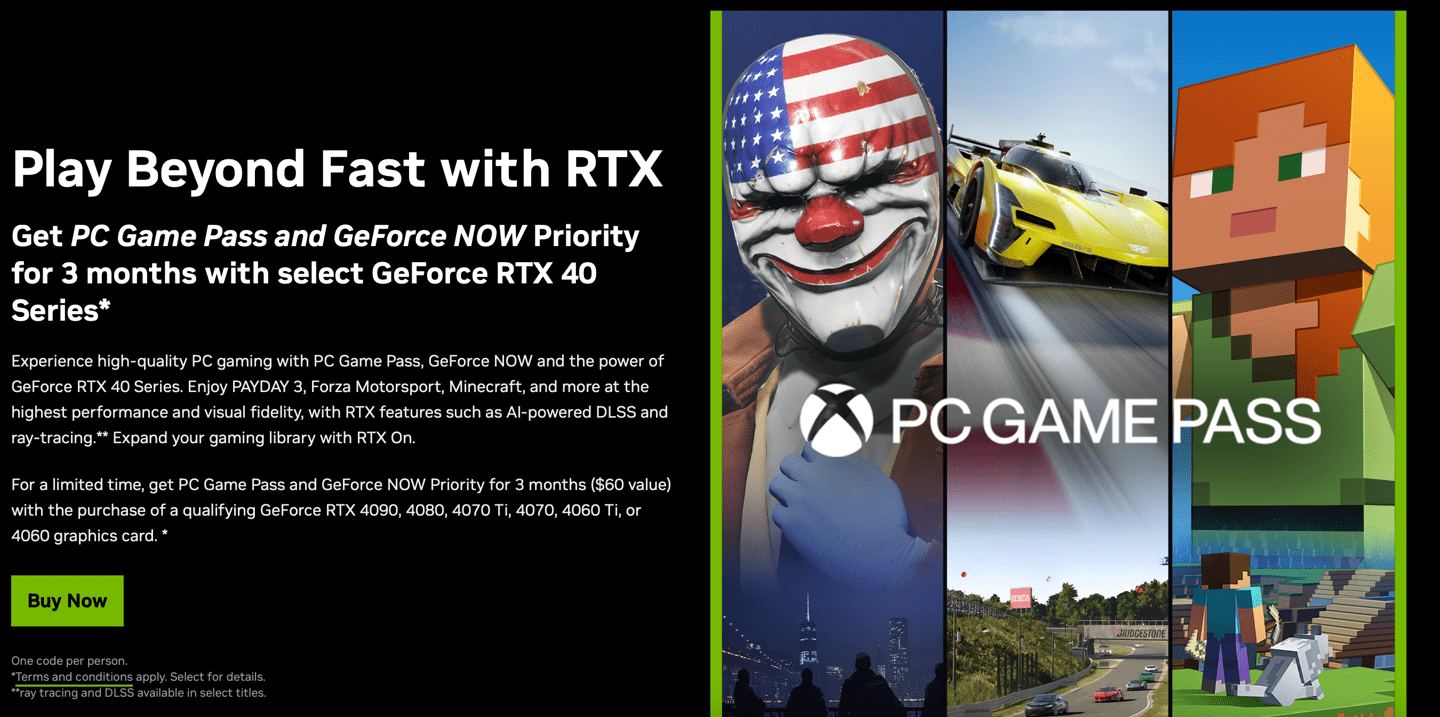 英伟达宣布即日起购买RTX40系显卡，赠送3个月PC Game Pass服务_GeForce_Now_游戏