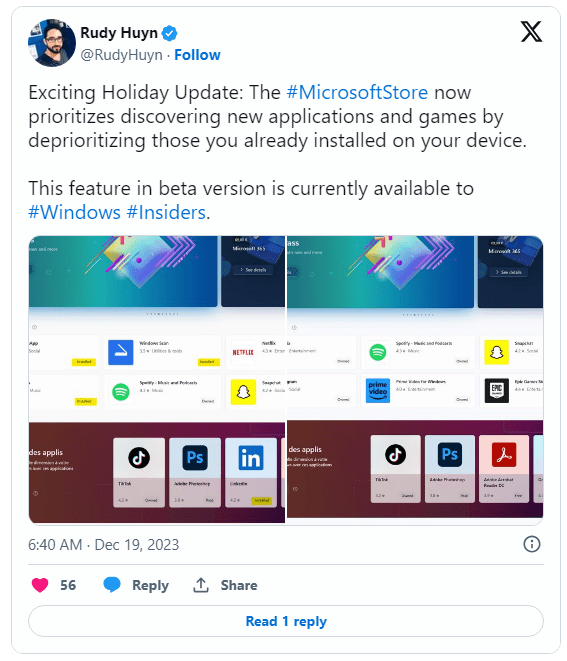 微软优化 Win11 Store 应用：降低已安装应用的展示优先级_用户_调整_特性